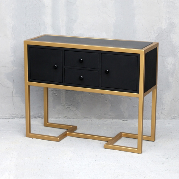 Alexa Console Table with Wood, Steel and Stone Cast Top - Yabdesign.com